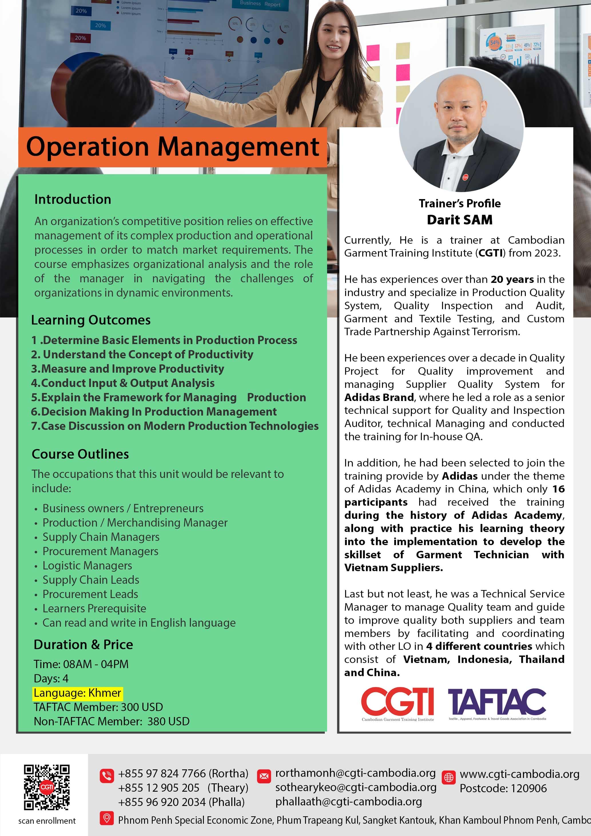 Short Course Enrollment | Cambodian Garment Training Institute