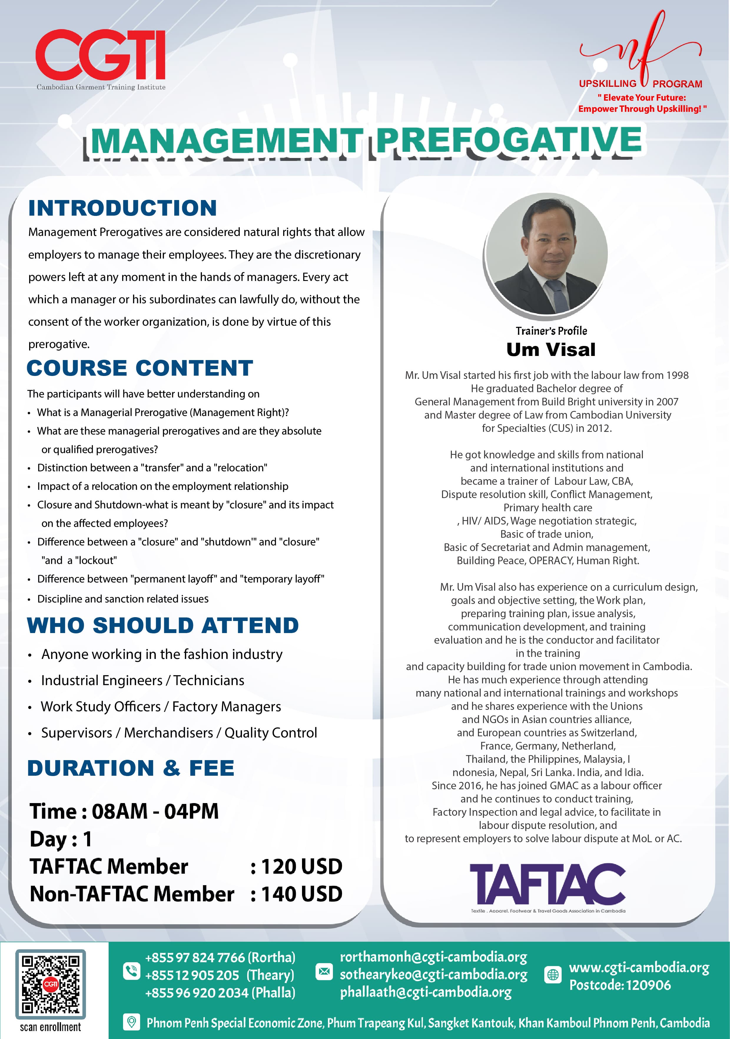 Short Course Enrollment | Cambodian Garment Training Institute