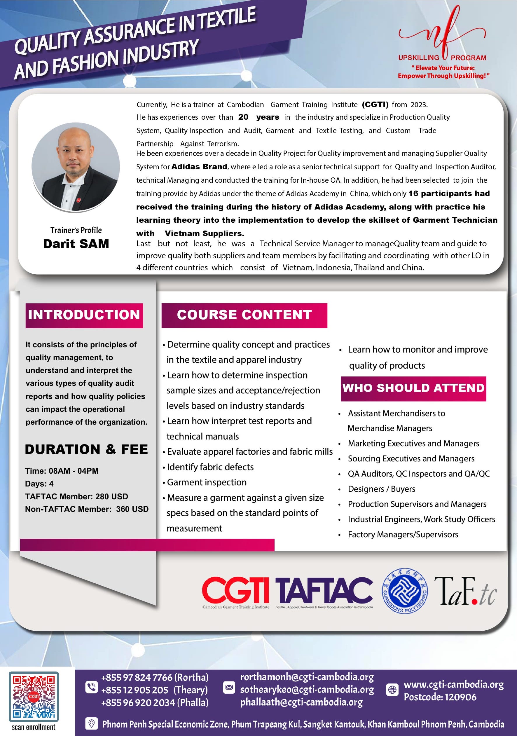 Short Course Enrollment | Cambodian Garment Training Institute